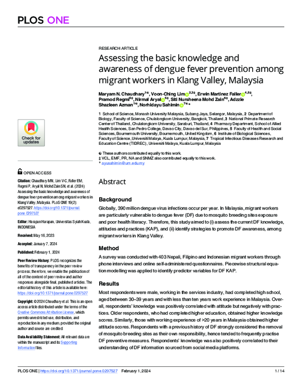 (PDF) Assessing the basic knowledge and awareness of dengue fever prevention among migrant ...