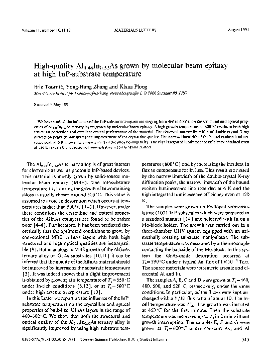 (PDF) High-quality Al0.48In0.52As grown by molecular beam epitaxy at ...