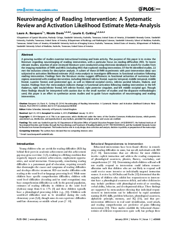 (PDF) Neuroimaging of Reading Intervention: A Systematic Review and Activation Likelihood ...