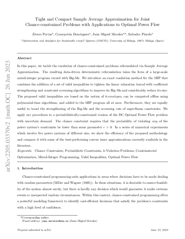 (PDF) Tight and Compact Sample Average Approximation for Joint Chance Constrained Optimal Power Flow