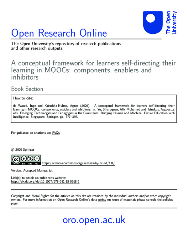 (PDF) A Conceptual Framework for Learners Self-directing Their Learning in MOOCs: Components ...