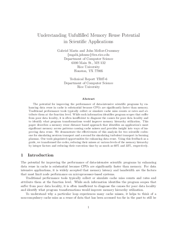 (PDF) Understanding Unfulfilled Memory Reuse Potential in Scientific ...