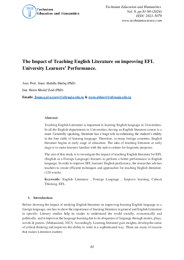 (PDF) The Impact of Teaching English Literature on improving EFL