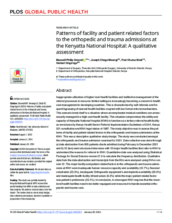 (PDF) Patterns of facility and patient related factors to the orthopedic and trauma admissions ...