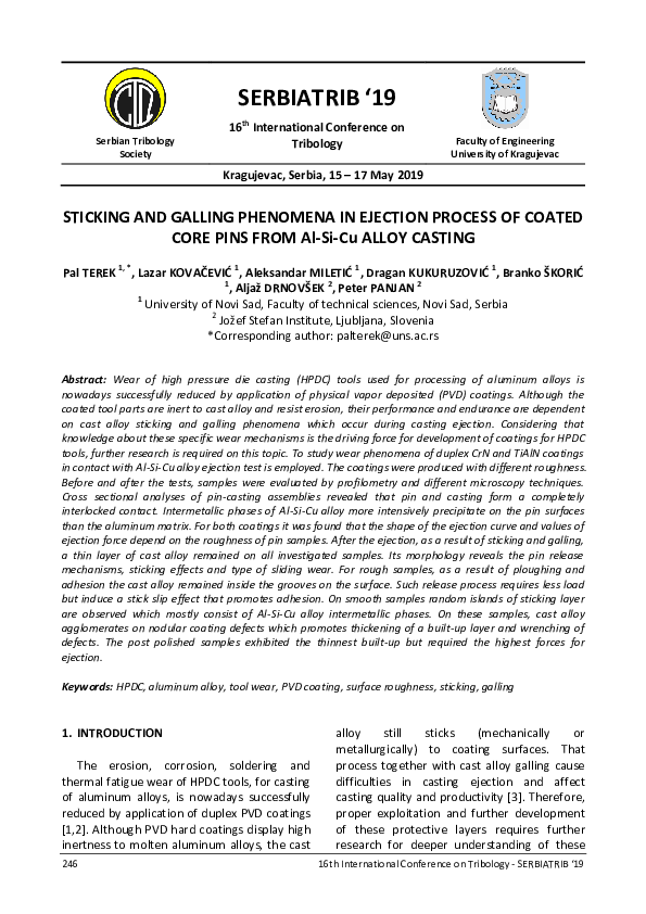 (PDF) STICKING AND GALLING PHENOMENA IN EJECTION PROCESS OF COATED CORE ...
