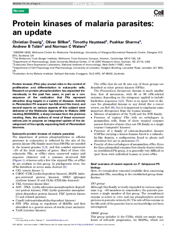 (PDF) Protein kinases of malaria parasites: an update