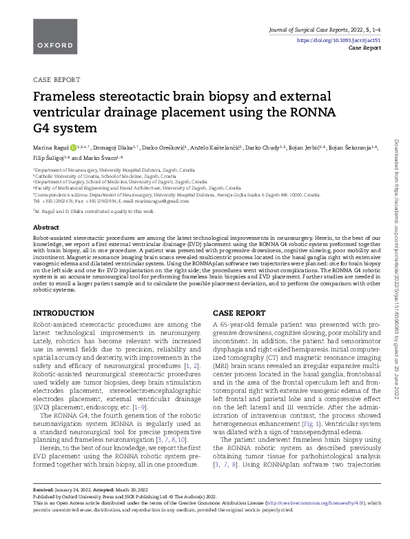 (PDF) Frameless stereotactic brain biopsy and external ventricular drainage placement using the ...