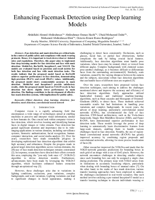 (PDF) Enhancing Facemask Detection using Deep learning Models