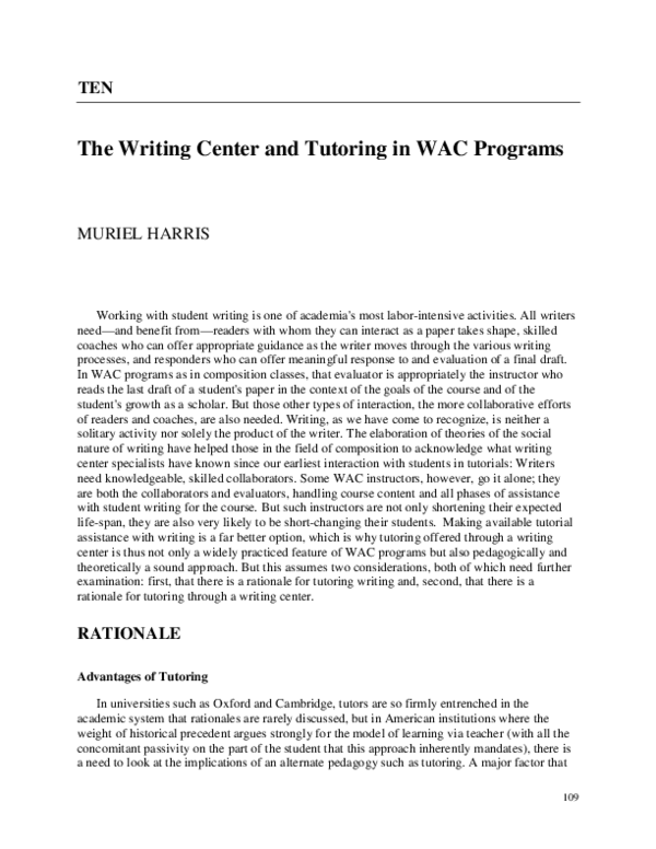 (PDF) The writing center and tutoring in WAC programs