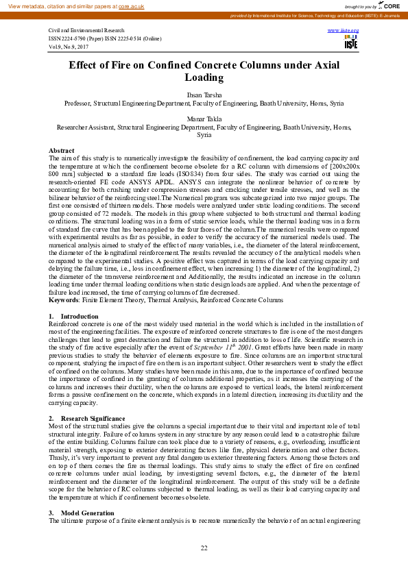 (PDF) Effect of Fire on Confined Concrete Columns under Axial Loading ...