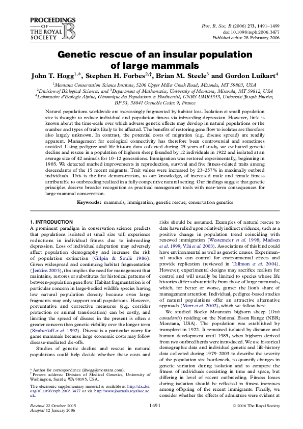 (PDF) Genetic rescue of an insular population of large mammals
