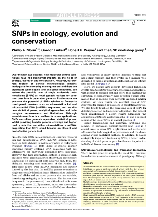 (PDF) SNPs in ecology, evolution and conservation