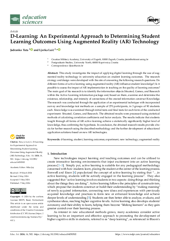 (PDF) D-Learning: An Experimental Approach to Determining Student Learning Outcomes Using ...