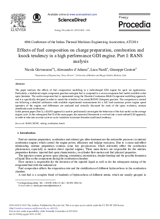 (PDF) Effects of Fuel Composition on Charge Preparation, Combustion and Knock Tendency in a High ...