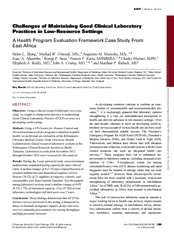 (PDF) Challenges of Maintaining Good Clinical Laboratory Practices in ...