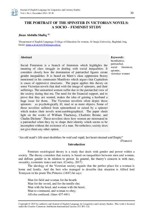 (PDF) THE PORTRAIT OF THE SPINSTER IN VICTORIAN NOVELS: A SOCIO -FEMINIST STUDY