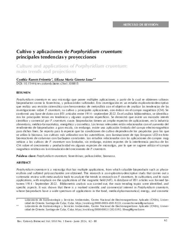 (PDF) Culture and applications of Porphyridium cruentum: main trends ...