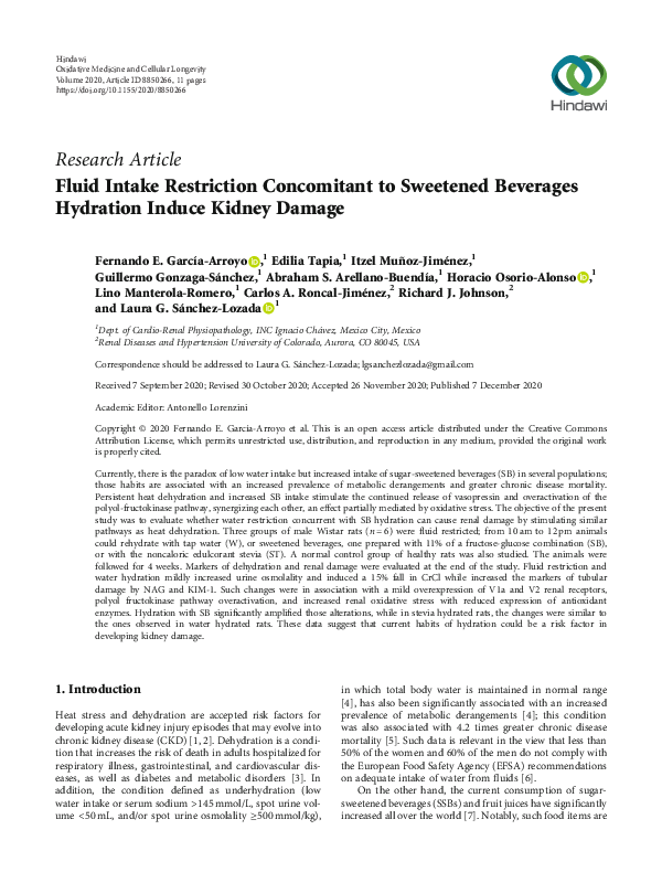 (PDF) Fluid Intake Restriction Concomitant to Sweetened Beverages ...