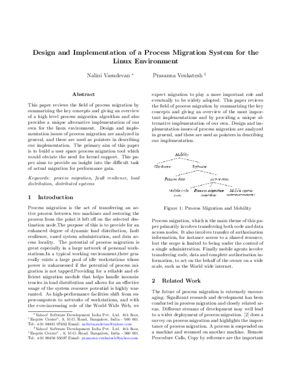(PDF) Design and Implementation of a Process Migration System for the ...