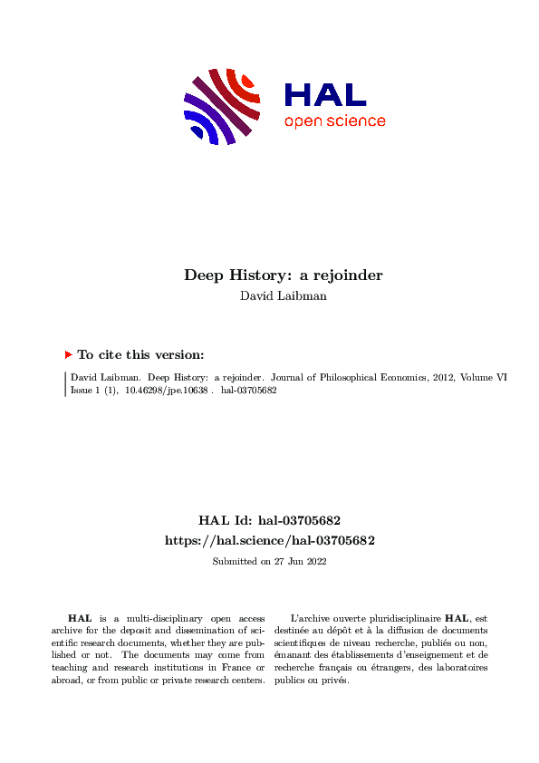 (PDF) Deep History: a rejoinder