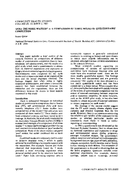 (PDF) Comparing Questionnaire Completion Modes