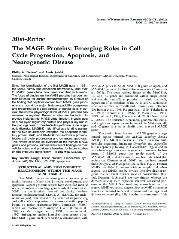 (PDF) The MAGE proteins: Emerging roles in cell cycle progression ...