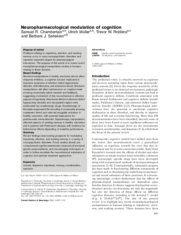 (PDF) Neuropharmacological modulation of cognition