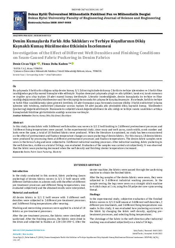 (PDF) Denim Kumaşlarda Farklı Atkı Sıklıkları ve Terbiye Koşullarının ...