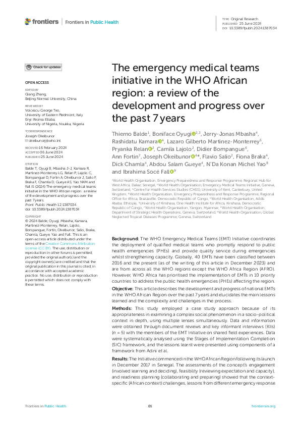 (PDF) The emergency medical teams initiative in the WHO African region ...