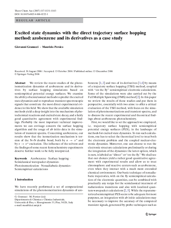 (PDF) Excited state dynamics with the direct trajectory surface hopping ...