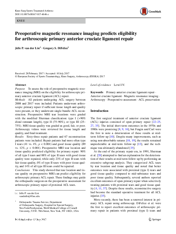 (PDF) Preoperative magnetic resonance imaging predicts eligibility for arthroscopic primary ...