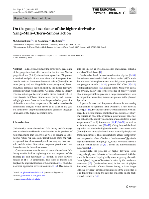 (PDF) On the gauge invariance of the higher-derivative Yang-Mills-Chern ...