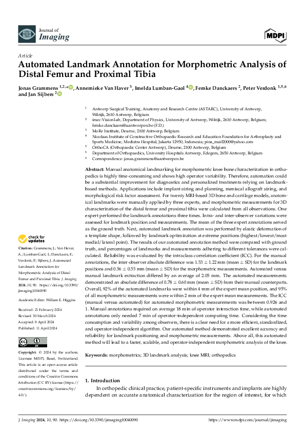 Pdf Automated Landmark Annotation For Morphometric Analysis Of Distal Femur And Proximal Tibia