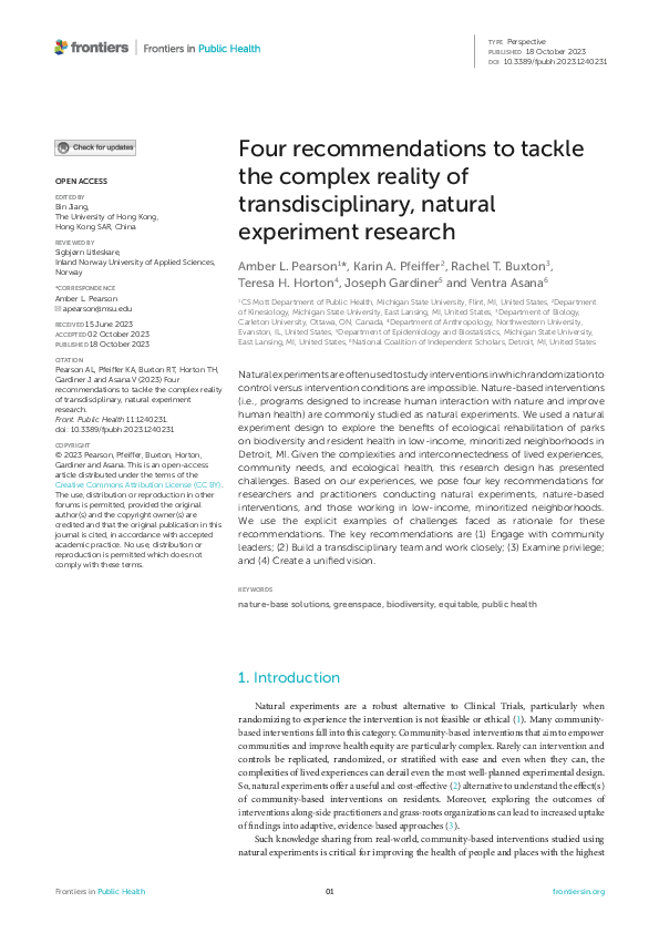 (PDF) Four recommendations to tackle the complex reality of transdisciplinary, natural ...
