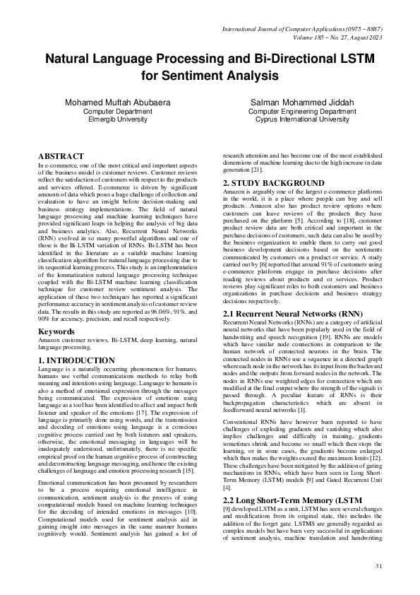 (PDF) Natural Language Processing and Bi-Directional LSTM for Sentiment ...