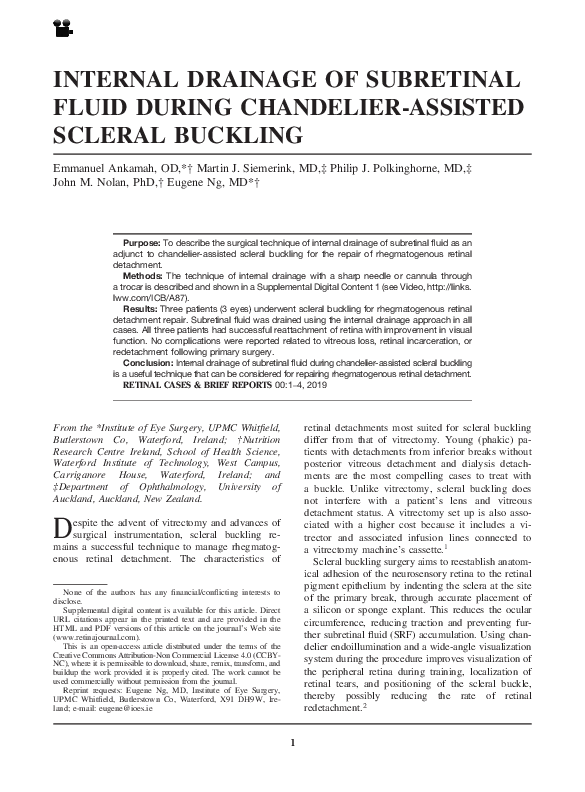 (PDF) Internal Drainage of Subretinal Fluid During Chandelier-Assisted ...