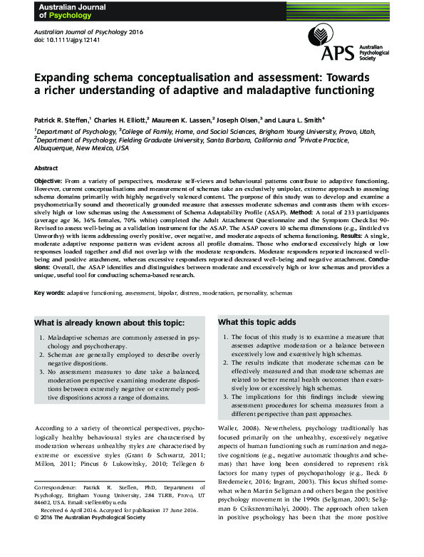 (PDF) Assessing Moderate vs. Extreme Schema Functioning