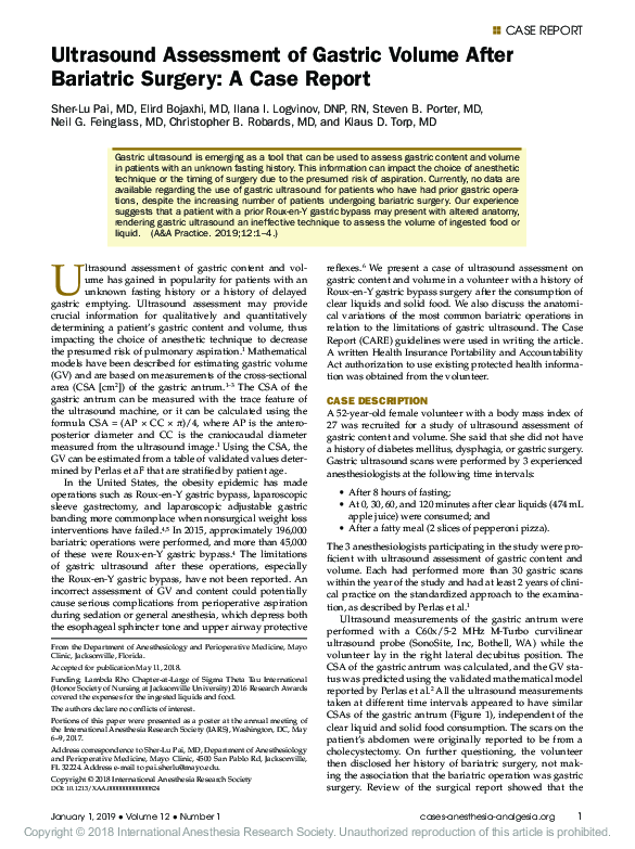 (PDF) Ultrasound Assessment of Gastric Volume After Bariatric Surgery ...