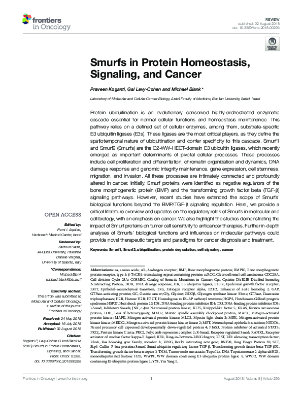 (PDF) Smurfs in Protein Homeostasis, Signaling, and Cancer | PRAVEEN KOGANTI - Academia.edu