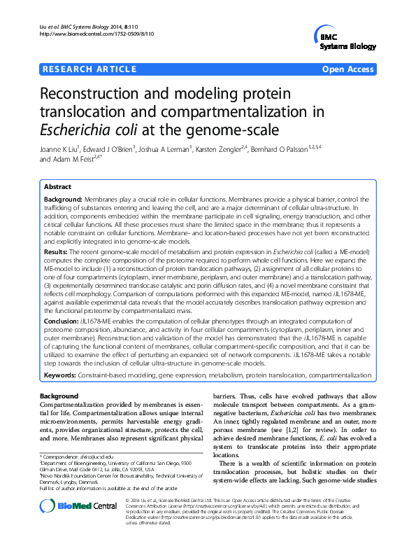 (PDF) Reconstruction and modeling protein translocation and ...