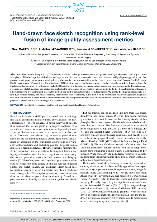 (PDF) Hand-drawn face sketch recognition using rank-level fusion of image quality assessment metrics
