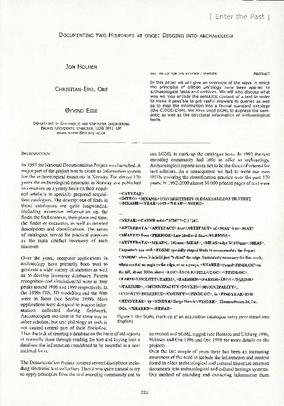 (PDF) Documenting Two Histories at Once: Digging into Archaeology | Jon Holmen - Academia.edu