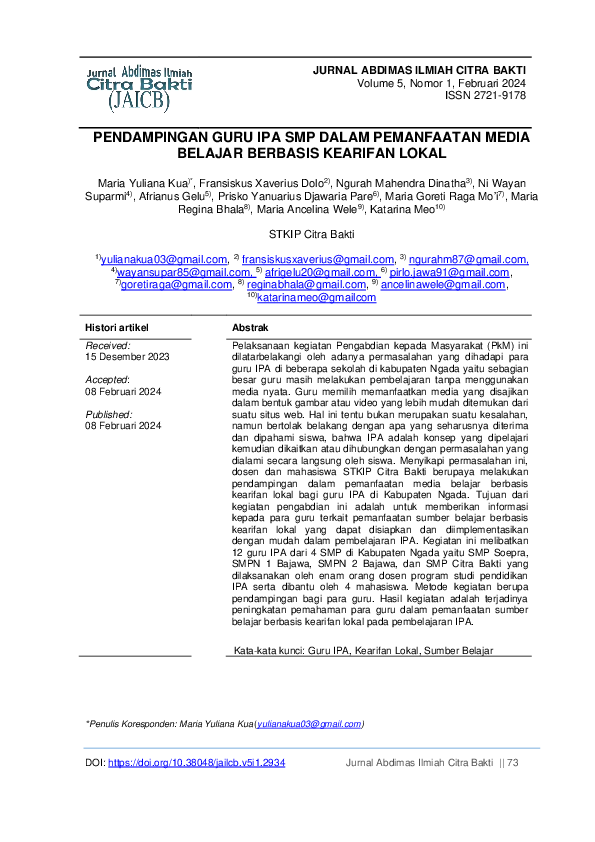 (PDF) Pendampingan Guru Ipa SMP Dalam Pemanfaatan Media Belajar Berbasis Kearifan Lokal