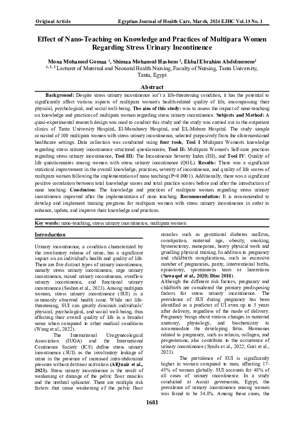 (PDF) Effect of Nano-Teaching on Knowledge and Practices of Multipara ...