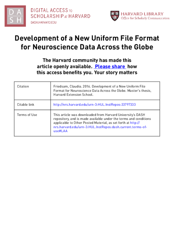 (PDF) Development of a New Uniform File Format for Neuroscience Data Across the Globe