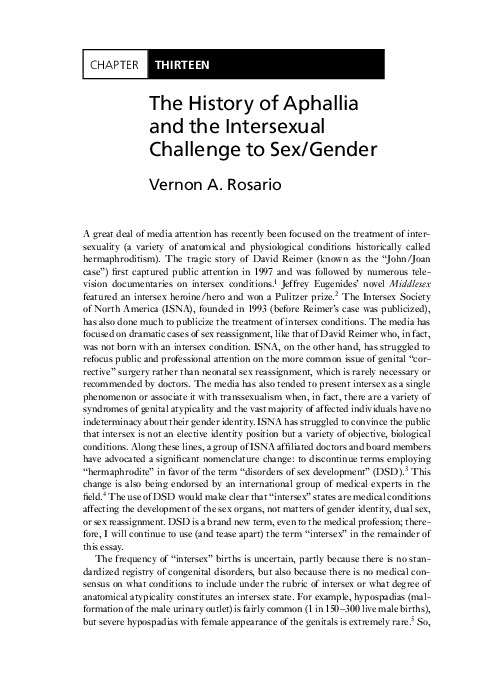 (PDF) The History of Aphallia and the Intersexual Challenge to Sex/Gender