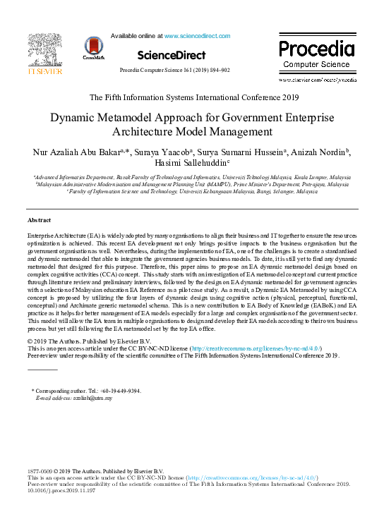 (PDF) Dynamic Metamodel Approach for Government Enterprise Architecture Model Management