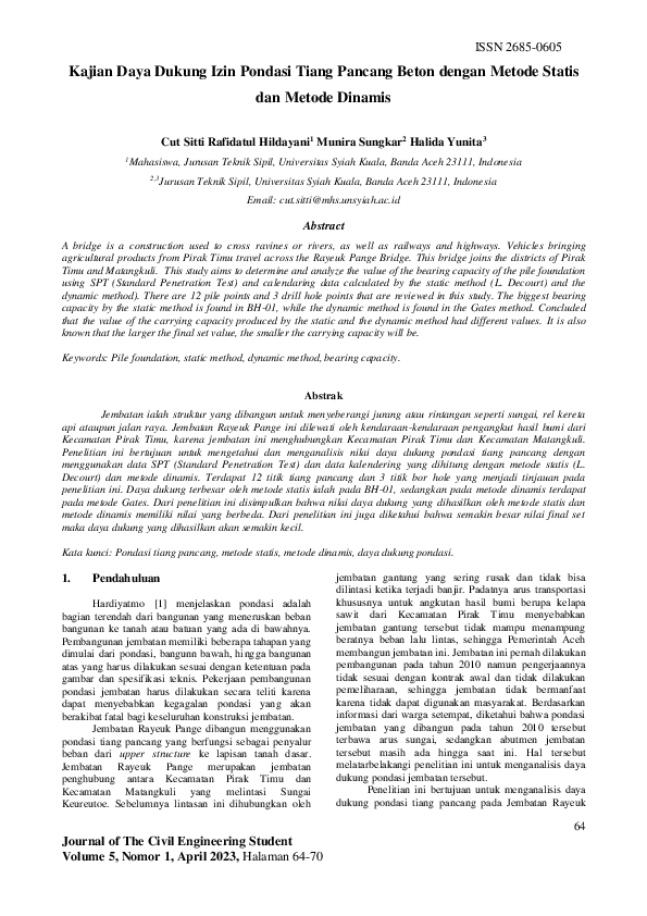 (PDF) Kajian Daya Dukung Izin Pondasi Tiang Pancang Beton dengan Metode ...