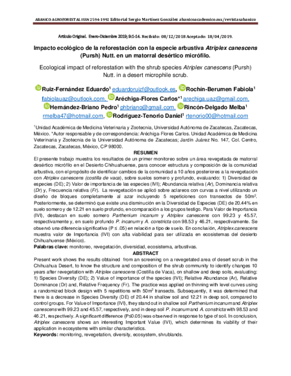 (PDF) Impacto ecológico de la reforestación con la especie arbustiva ...