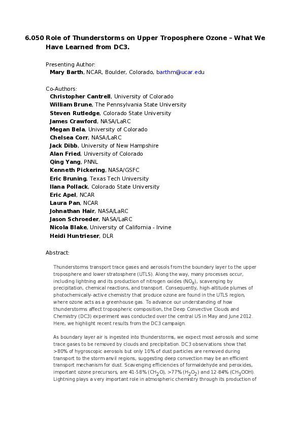 (PDF) Role of Thunderstorms on Upper Troposphere Ozone – What We Have ...